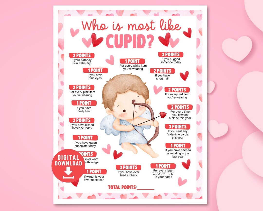 Who is Most Like Cupid Game, Printable Valentine Game for Kids Adults ...