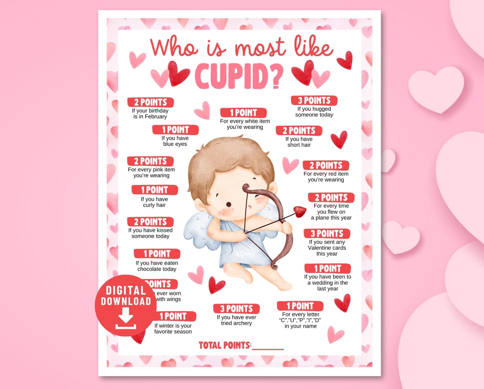 Who is Most Like Cupid Game, Printable Valentine Game for Kids Adults ...