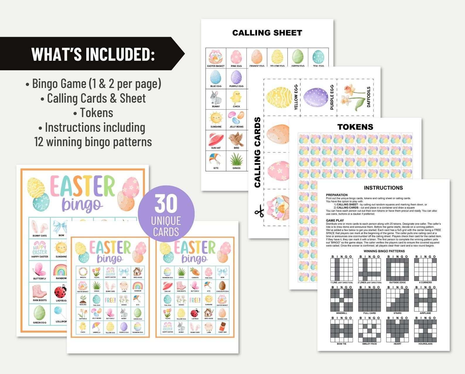 Easter Bingo, 30 Cards Easter Printable Bingo Game, Digital Download ...