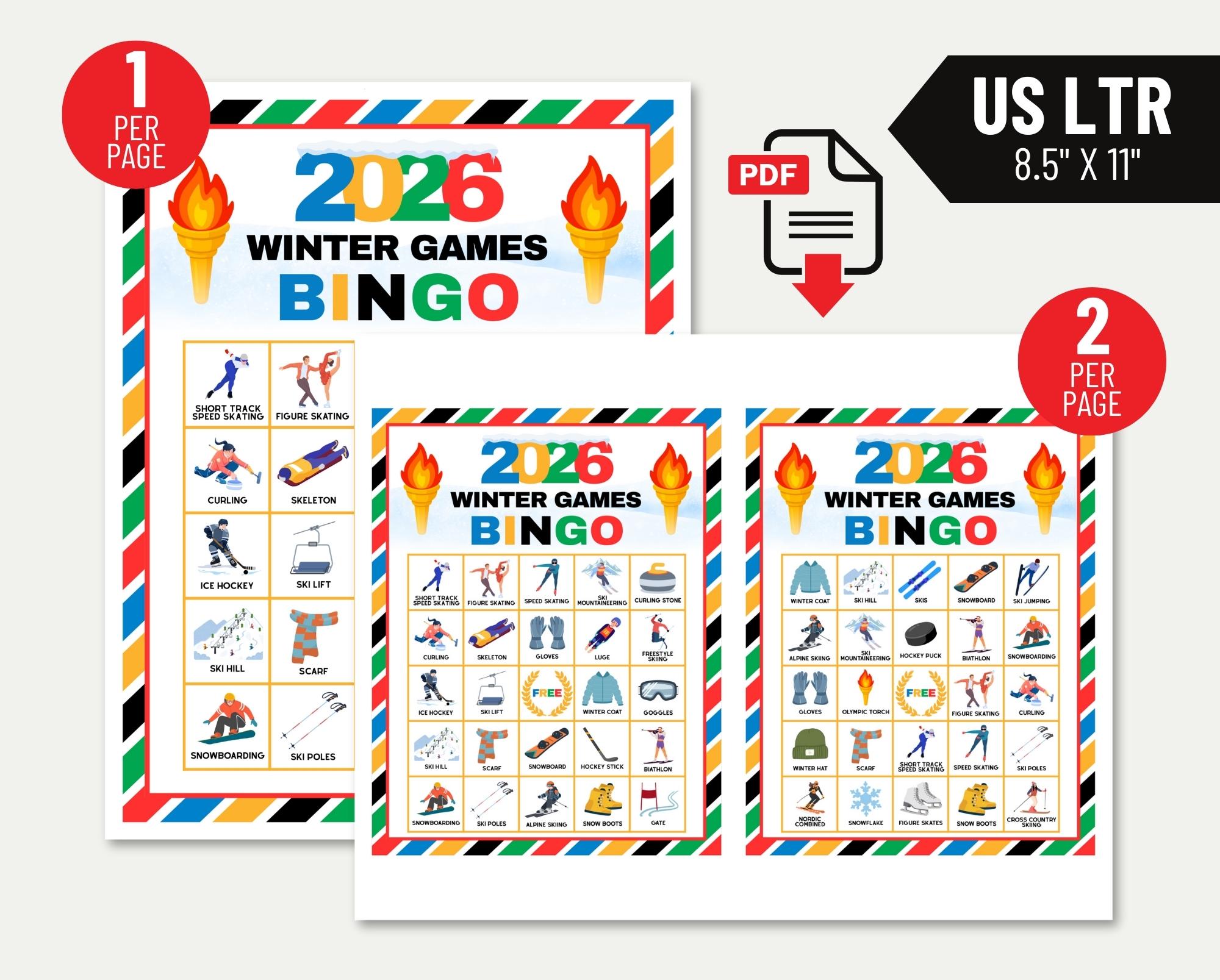 Winter Games Bingo, 30 Winter Games Bingo Cards, Printable 2026 Milan ...
