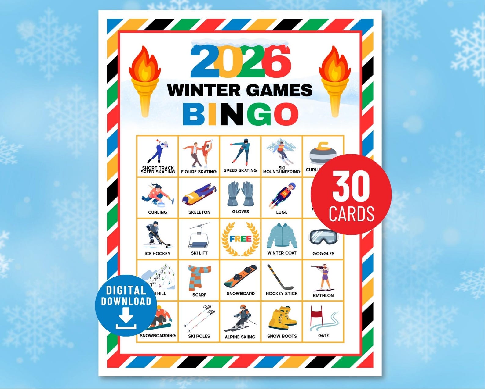 Winter Games Bingo, 30 Winter Games Bingo Cards, Printable 2026 Milan ...