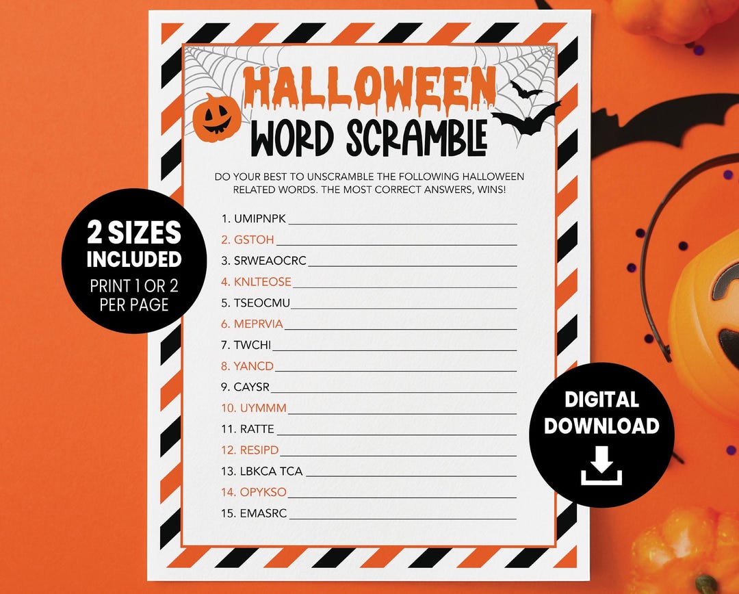 Halloween Word Scramble Game, Printable Word Game, Digital Download ...