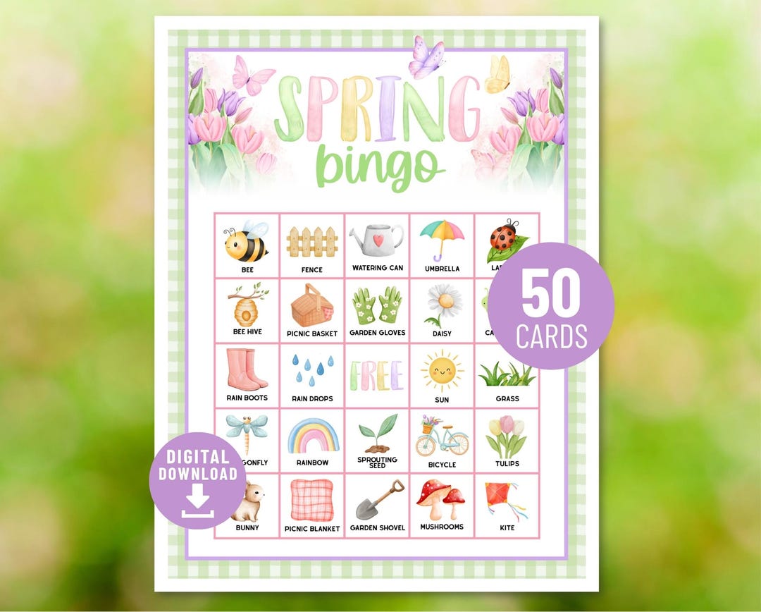 Spring Bingo, 50 Cards Spring Printable Bingo Game, Digital Download ...