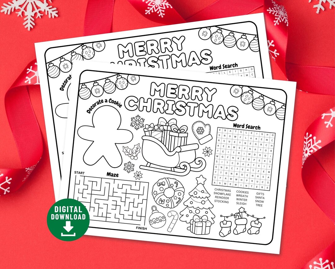 Christmas Activity Placemat, Printable Kids Christmas Activity, Digital ...