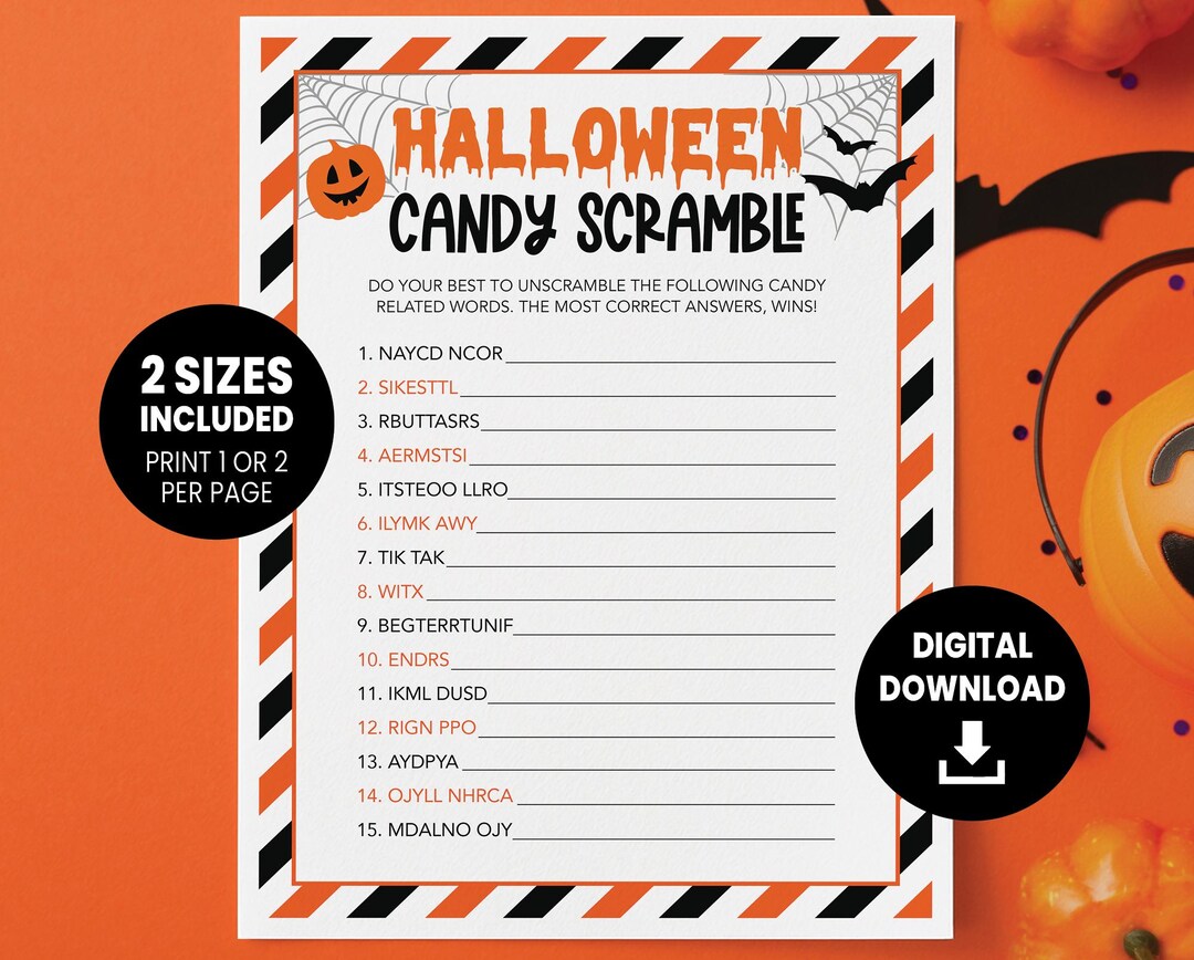 Halloween Candy Scramble Game, Printable Candy Game, Digital Download ...