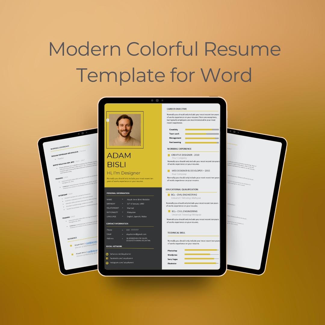 Modern Resume Template for Word | 2-page CV Design | Editable Layout ...