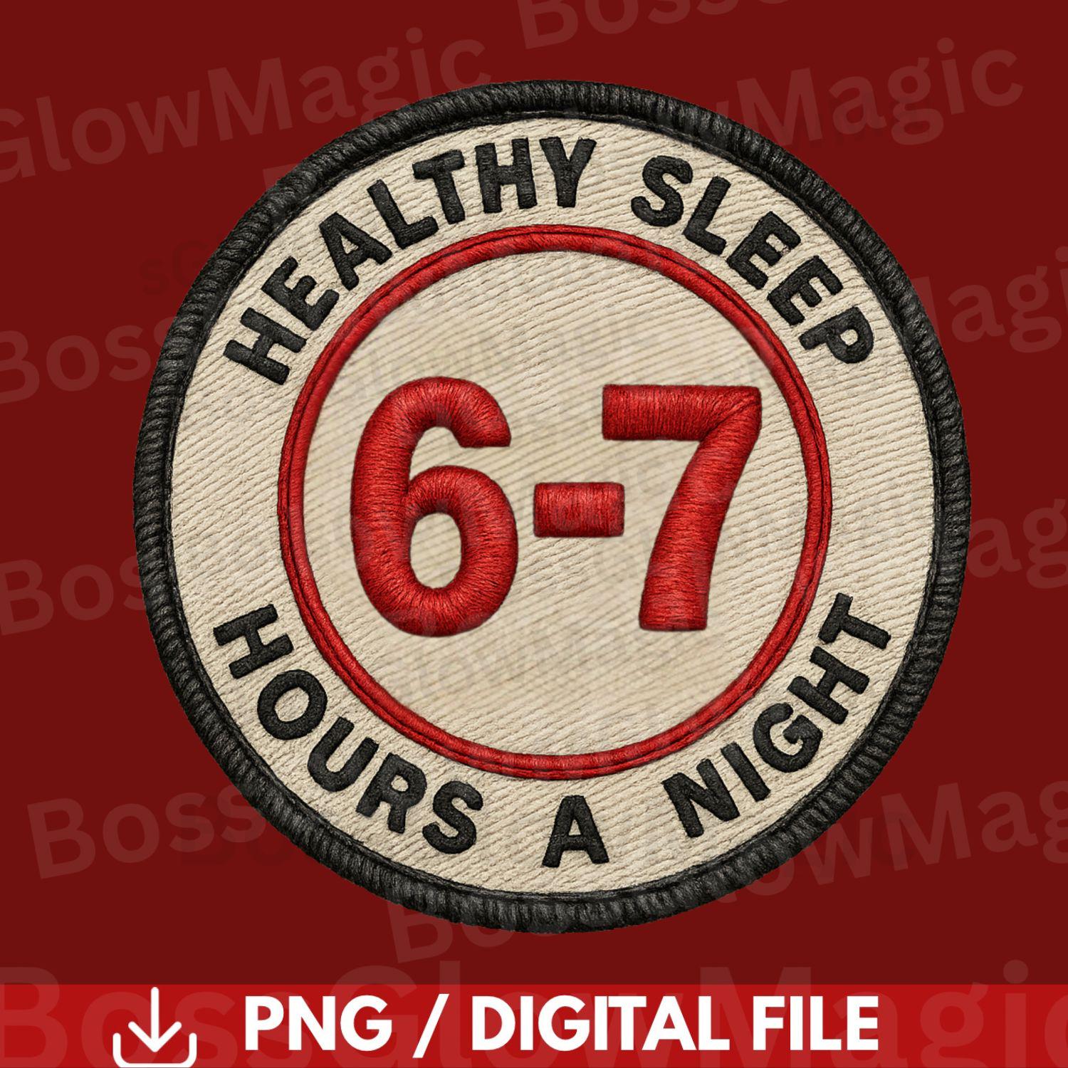 Healthy Sleep 6–7 Hours a Night PNG | Embroidery Patch Style Design ...