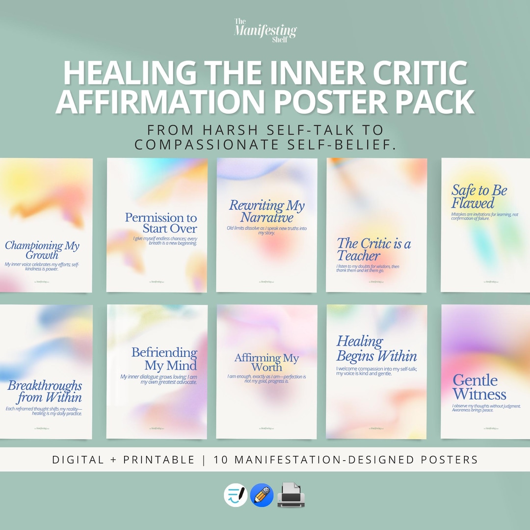 Self Compassion Affirmation Posters: Inner Critic Healing (PDF Download ...