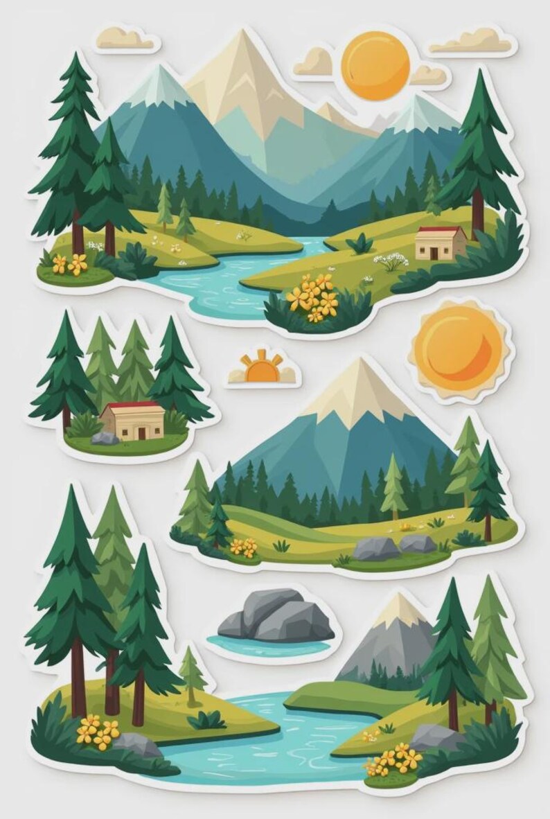 The Outdoors - Scenic Beauty Sticker Sheets - Mountains, Trees ...