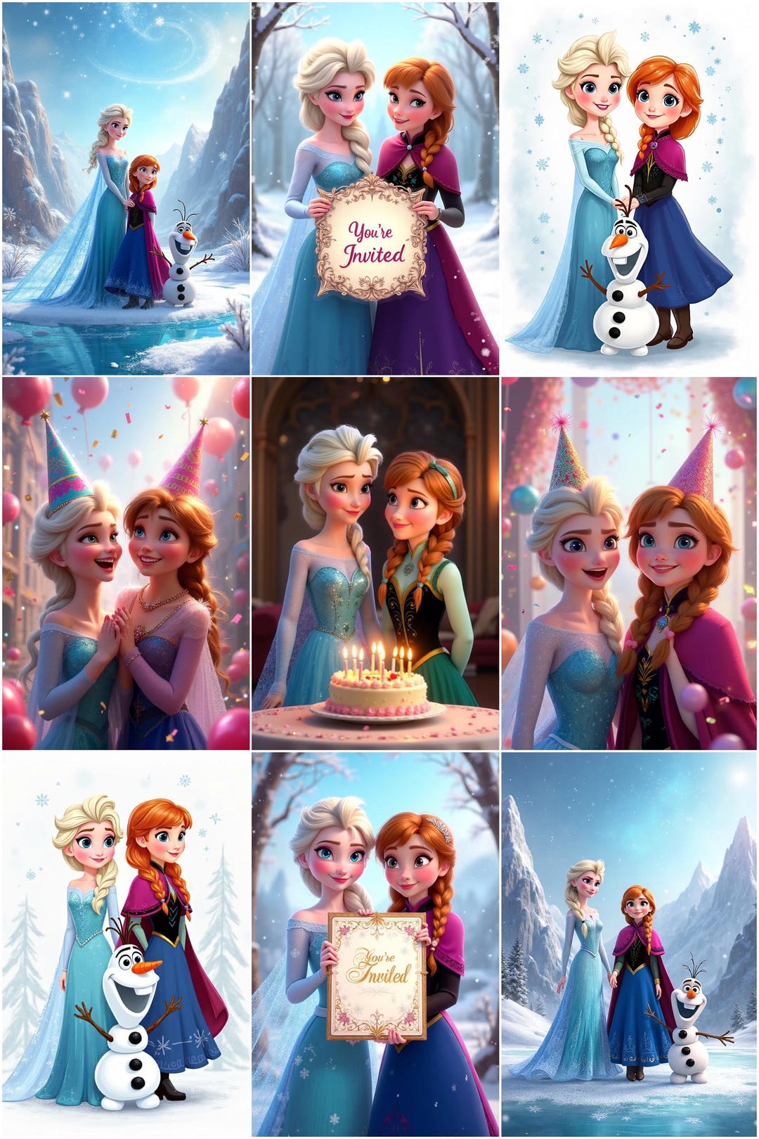 Frozen Elsa Birthday Card: Anna, Olaf, Standee & Clipart (digital ...