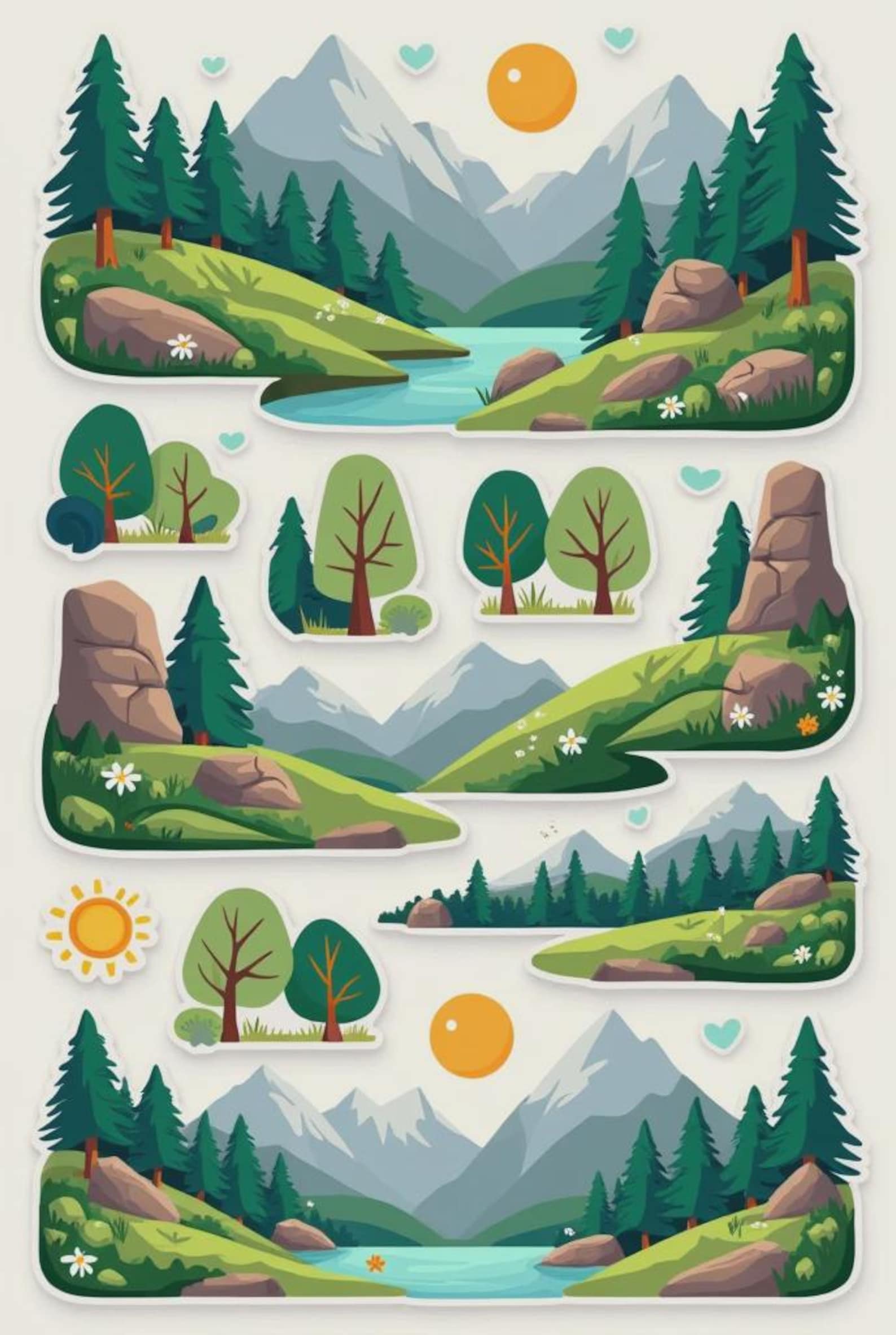 The Outdoors - Scenic Beauty Sticker Sheets - Mountains, Trees ...