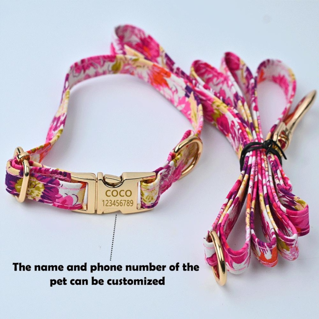 Multiple Colour Personalise Dog Collar Leash Engraved Pet Name Collar ...