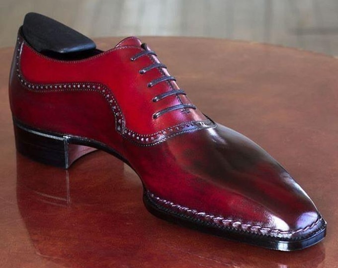Handmade Red Patina Oxford Leather Shoes: Men's Formal Dress Shoes - Etsy