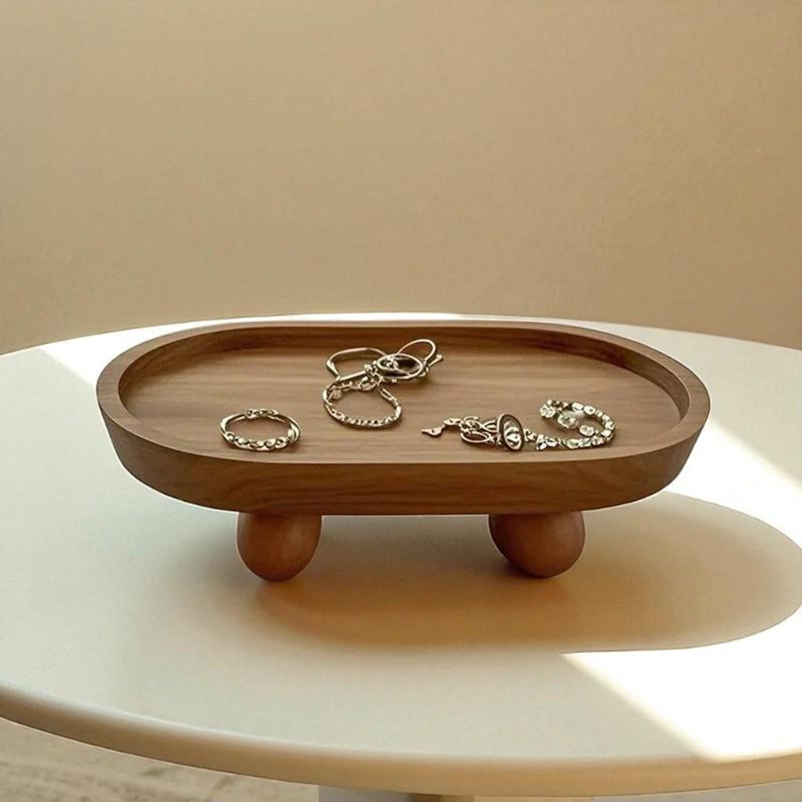 Rustic Wooden Tray Oval Footed Plate Decorative Serving Dish for Home ...