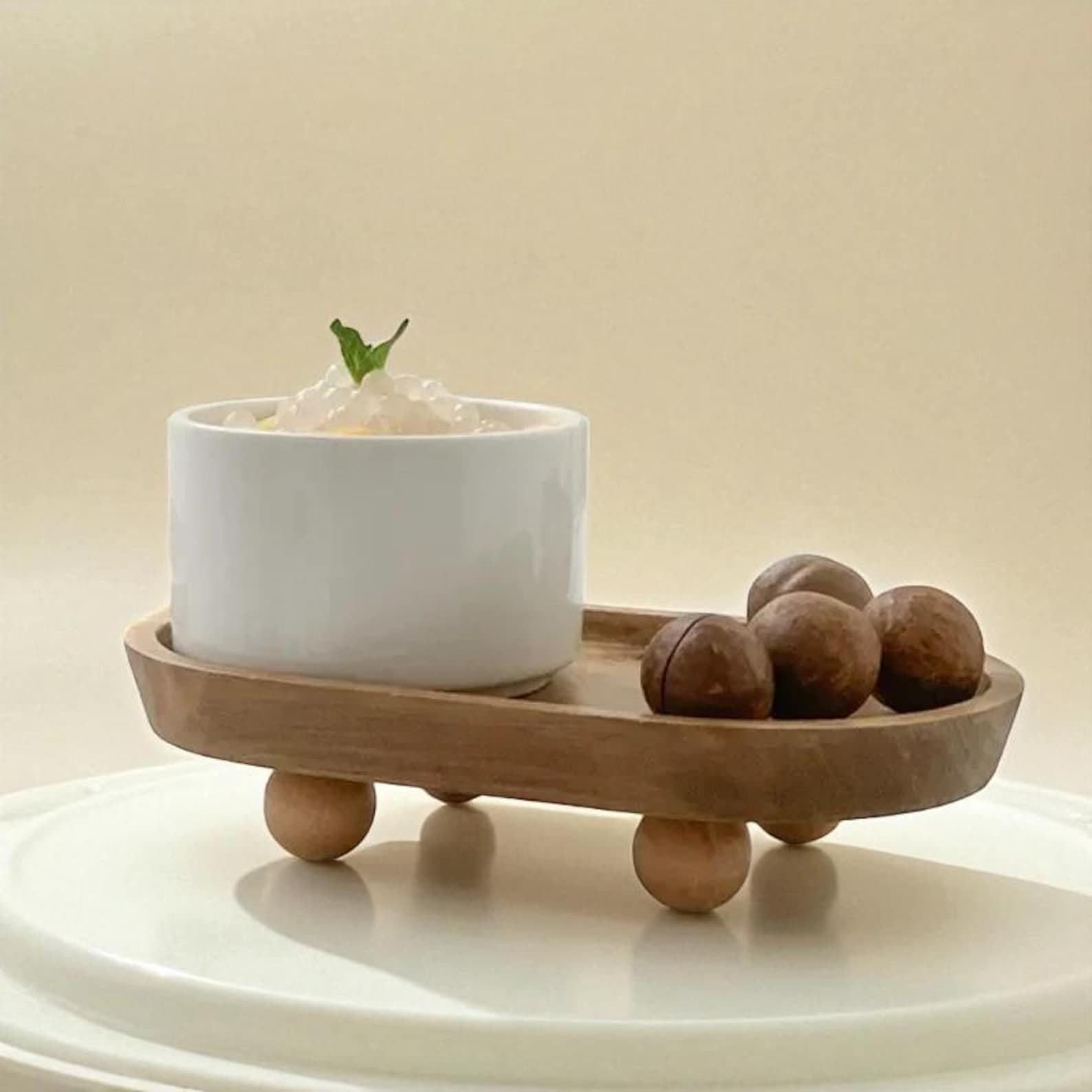 Rustic Wooden Tray Oval Footed Plate Decorative Serving Dish for Home ...