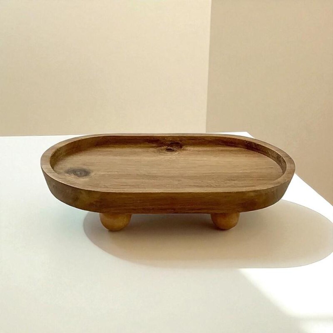 Rustic Wooden Tray Oval Footed Plate Decorative Serving Dish for Home ...