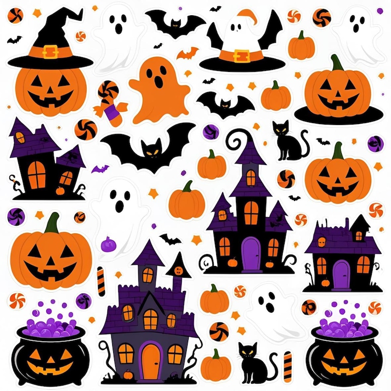 Halloween Sticker Sheet | Spooky Cute Ghosts,pumpkins, Bats, Witches ...