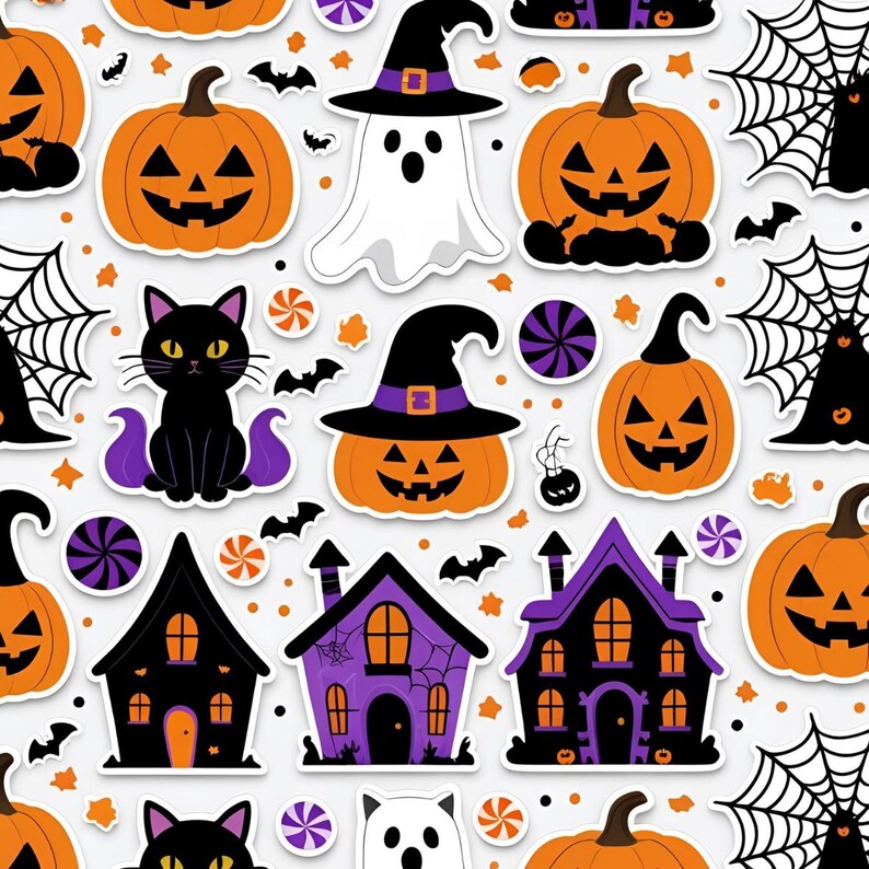 Halloween Sticker Sheet | Spooky Cute Ghosts,pumpkins, Bats, Witches ...