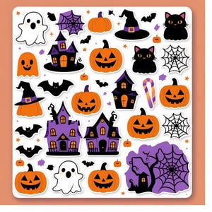 Halloween Sticker Sheet | Spooky Cute Ghosts,pumpkins, Bats, Witches ...