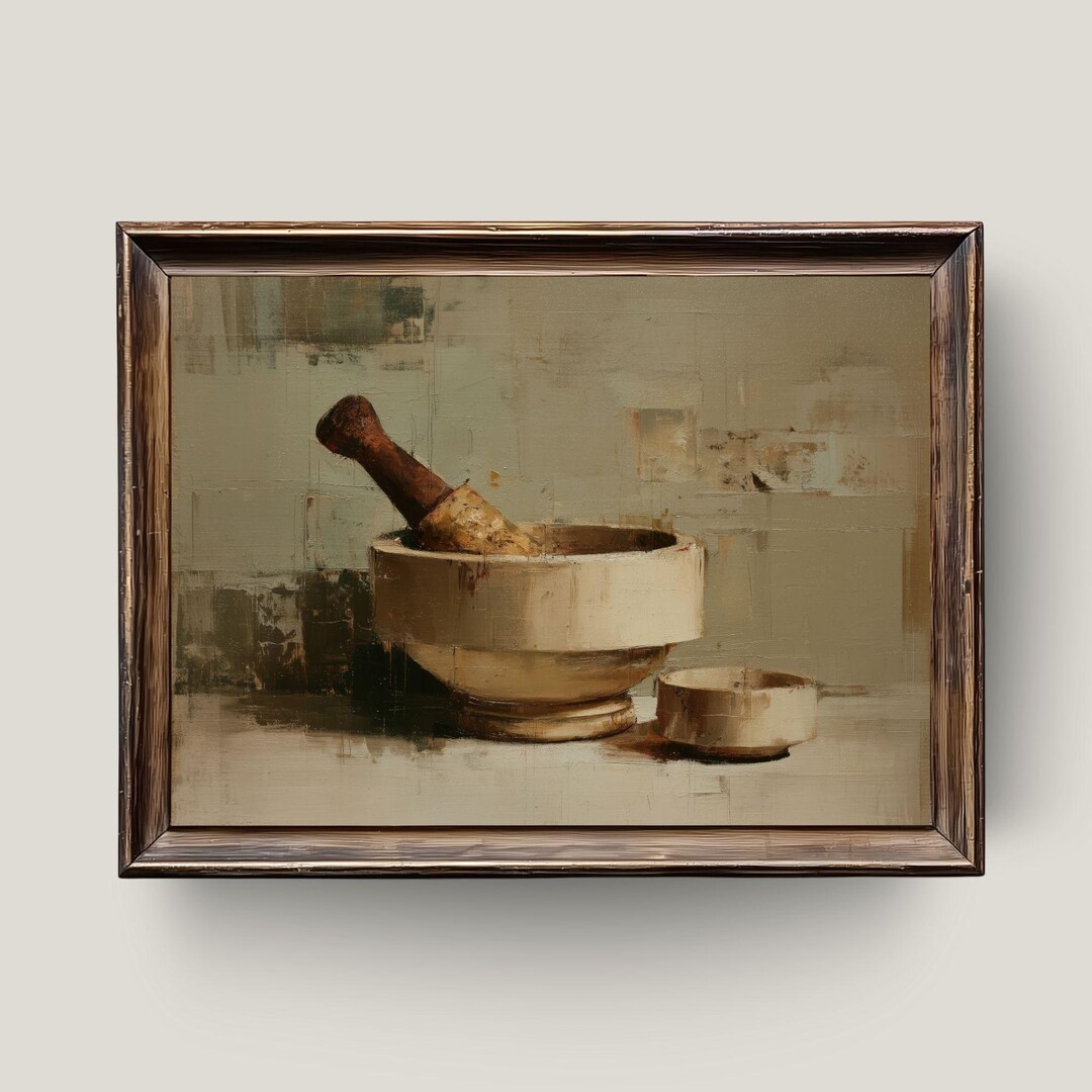 Rustic Mortar and Pestle Still Life: Farmhouse Kitchen Art (digital ...