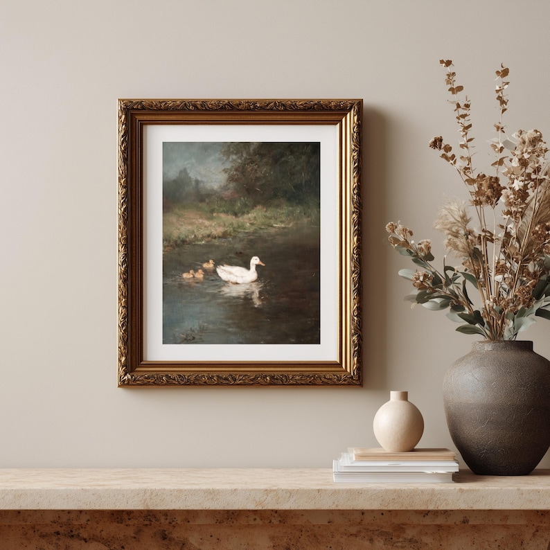 Vintage Duck Family Oil Painting | Cottagecore Farmhouse Art (digital ...