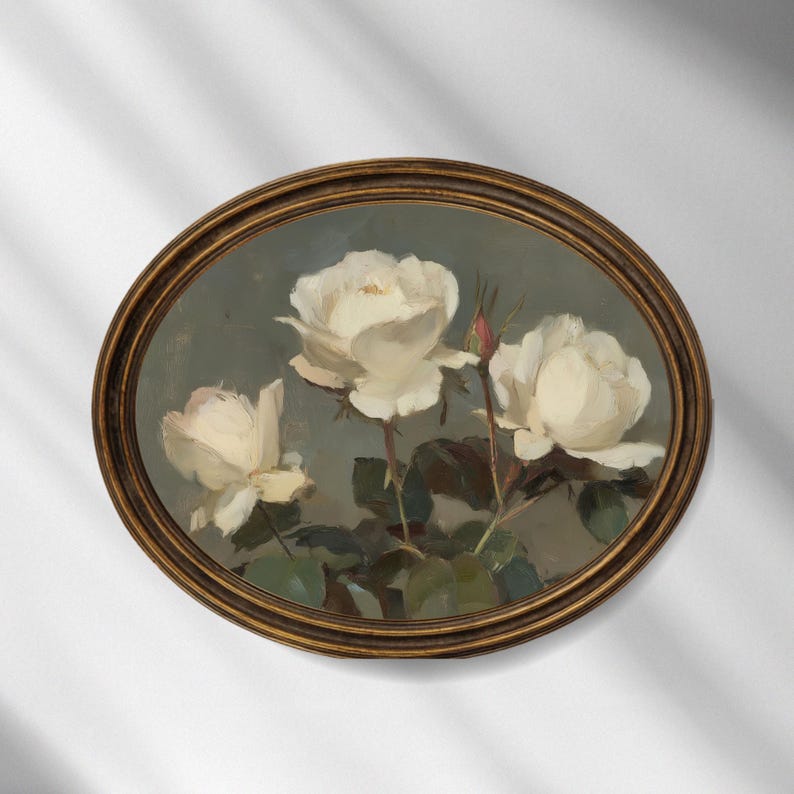 White Roses Still Life Art | Minimal Floral Painting (digital Download ...