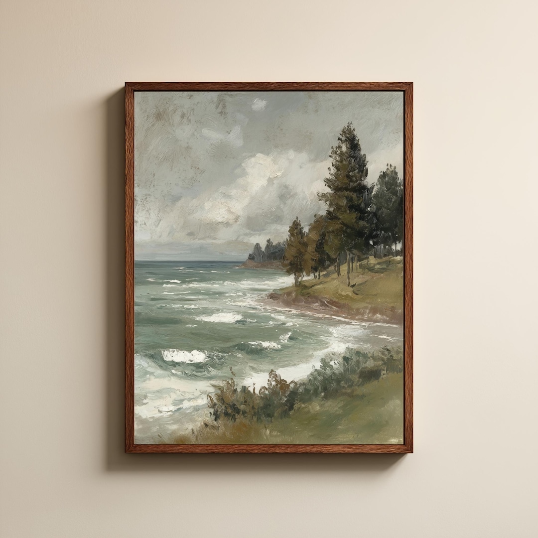 Windy Coastal Shore Painting | Seaside Landscape Art (digital Download ...