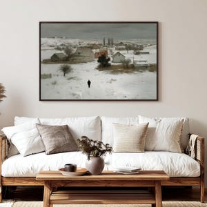 Winter Village Scene Print | Rustic Minimalist Landscape (digital ...
