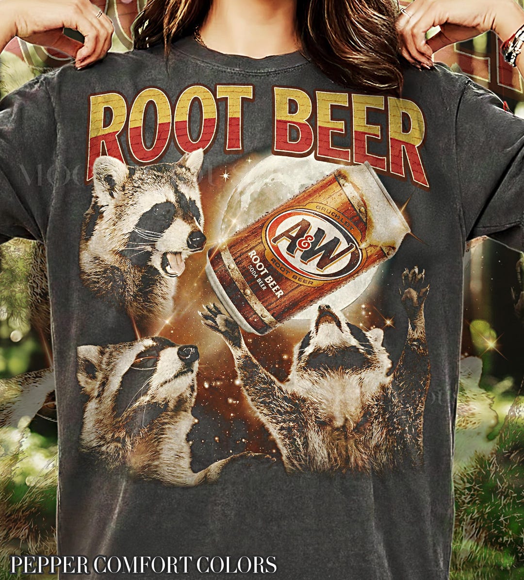 Vintage Root Beer Raccoon 90s Graphic Style Comfort Colors Tshirt ...