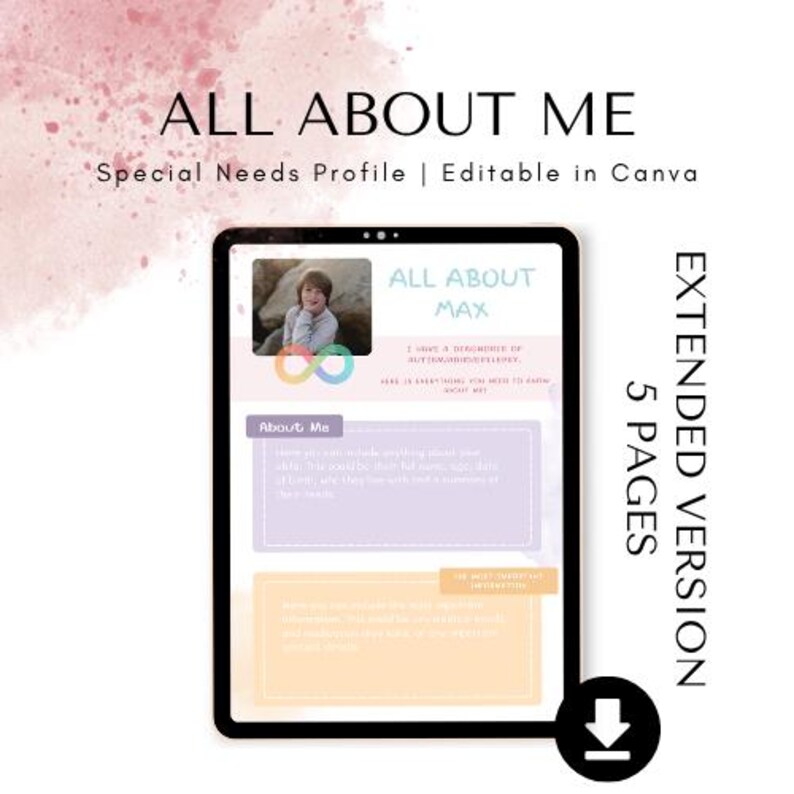 All About Me One Page Profile Template for Special Needs, Autism, ADHD ...