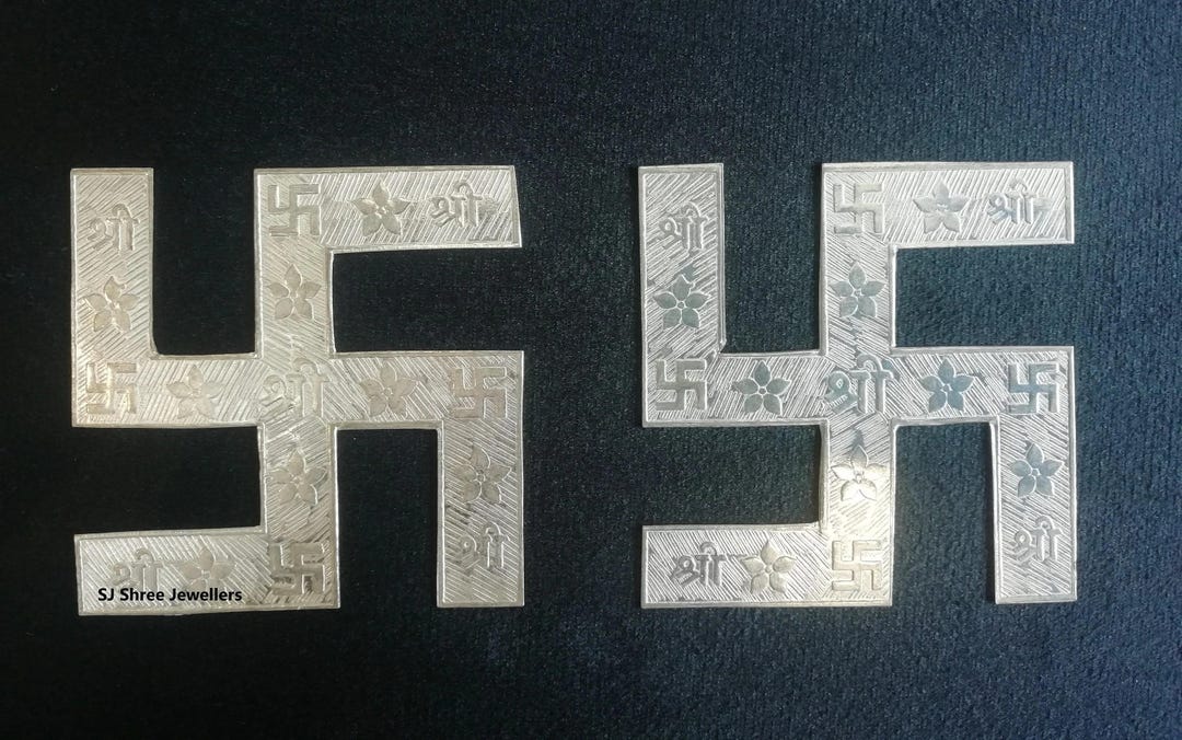 Pure Silver Swastik Set: Pooja & Door Entrance Decor (6.5cm, 2pcs ...