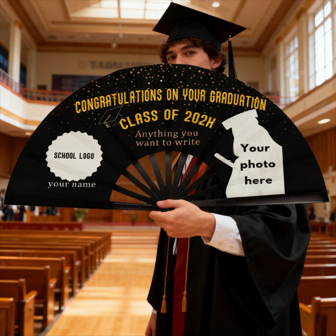 Custom Graduation Clack Fan With Photo, Name, School Symbol ...