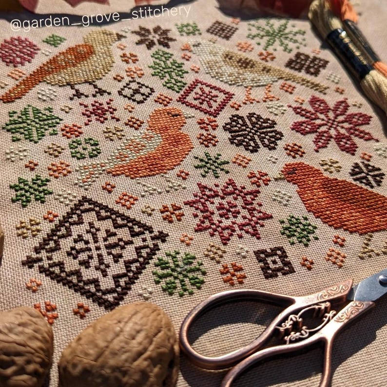 Folk Birds of Fall – Cross Stitch Pattern by Garden Grove Stitchery ...