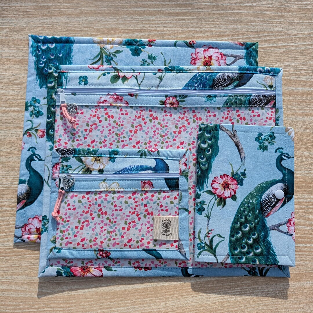 Peacock Project Bag Set for Cross Stitch & Embroidery – Zippered ...