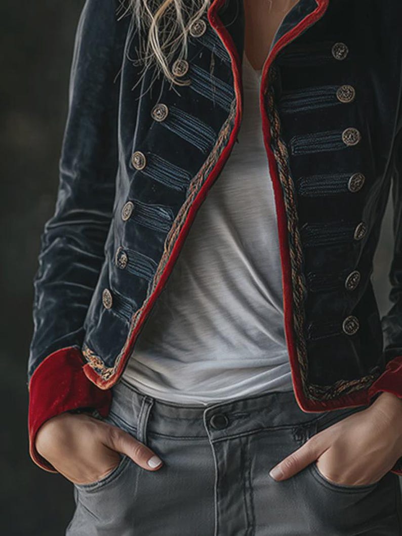 Retro Velvet Military Style Double-breasted Jacket | Vintage-inspired ...