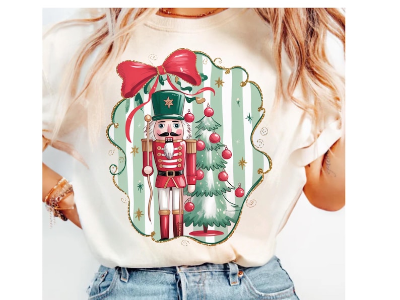 Preppy Nutcracker Christmas PNG | Retro Tree & Bow Sublimation ...