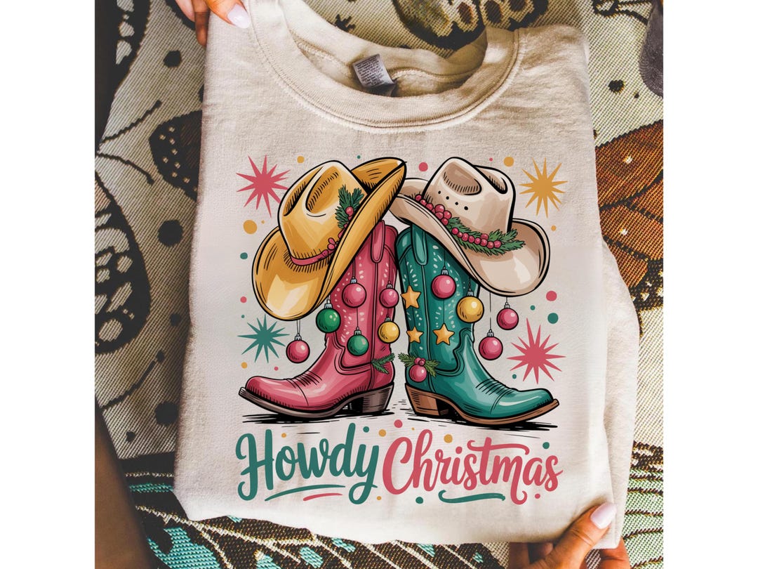 Howdy Christmas Western PNG | Cowboy Boot & Hat Sublimation Design for ...