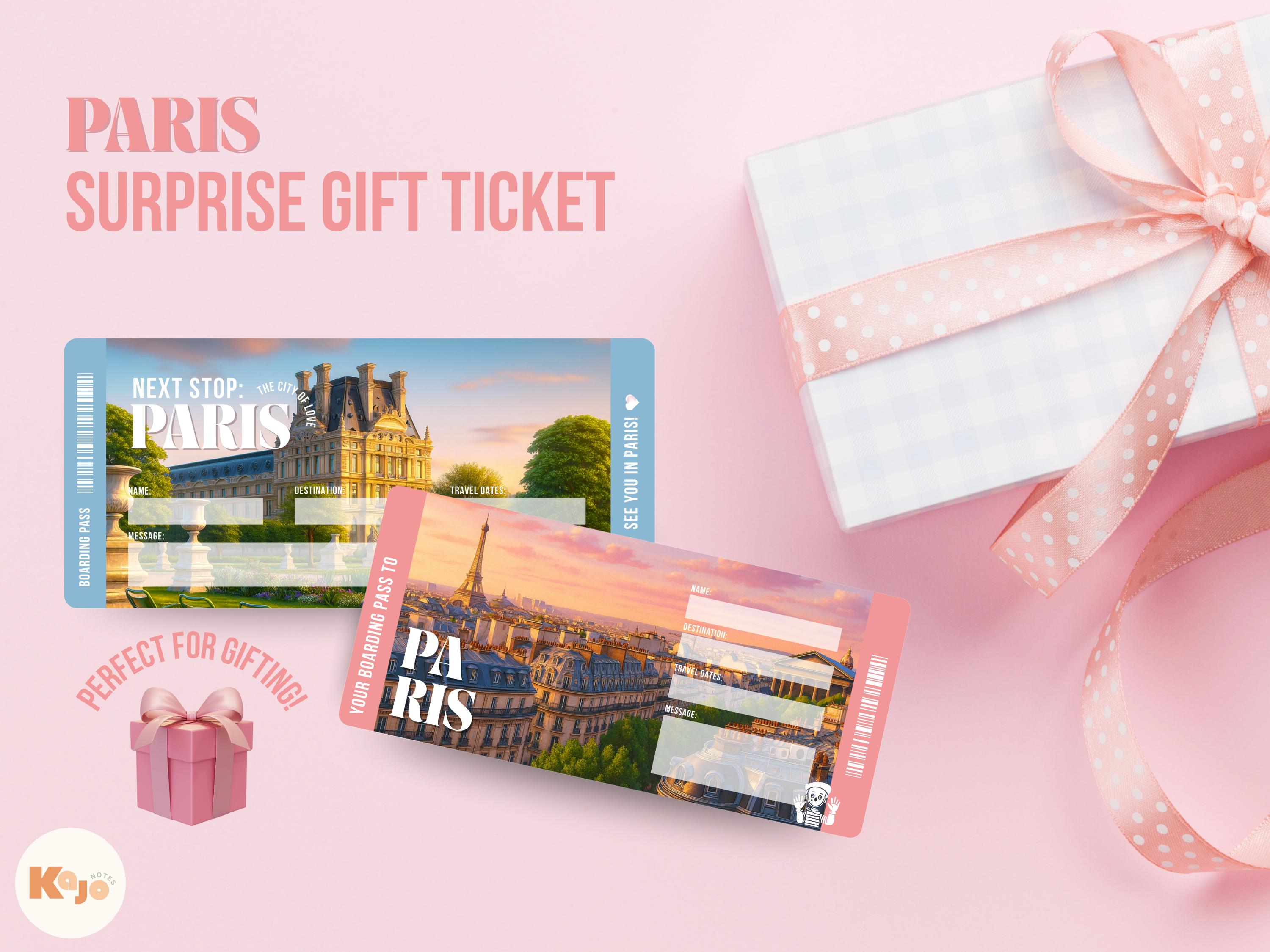 Paris France Surprise Trip Ticket: Printable Boarding Pass Gift ...