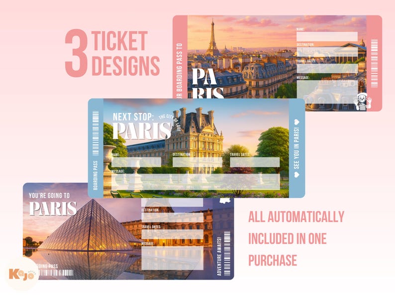 Paris France Surprise Trip Ticket: Printable Boarding Pass Gift ...