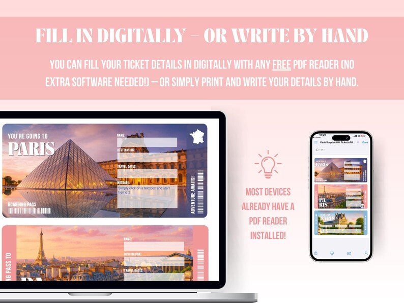 Paris France Surprise Trip Ticket: Printable Boarding Pass Gift ...