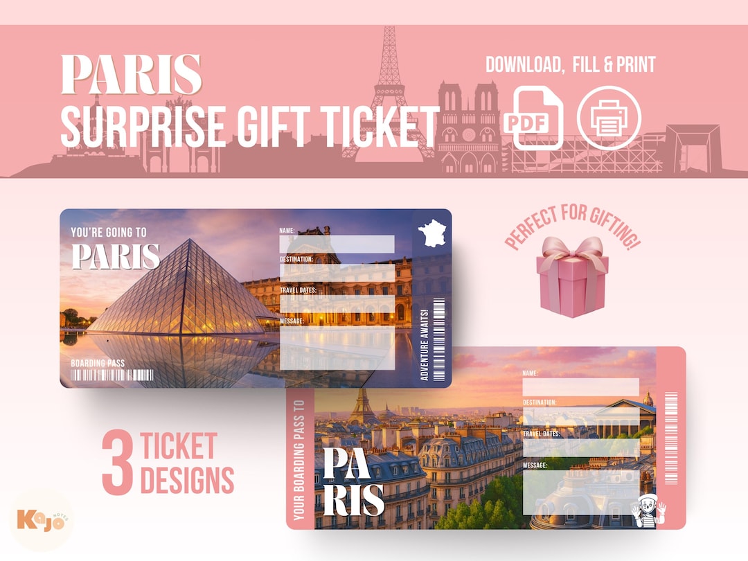 Paris France Surprise Trip Ticket: Printable Boarding Pass Gift ...