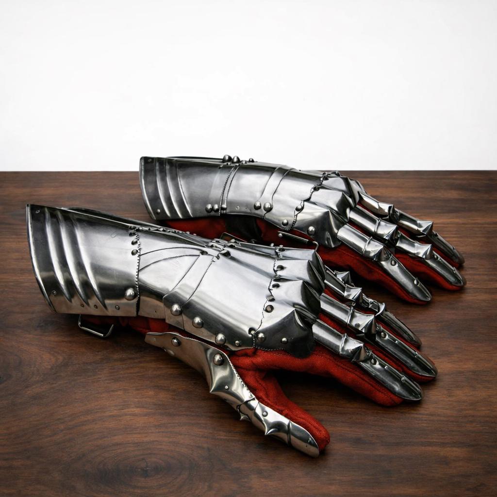 18 Gauge Steel Gothic Gauntlets – Red Suede Lined Knight Armor Gloves ...