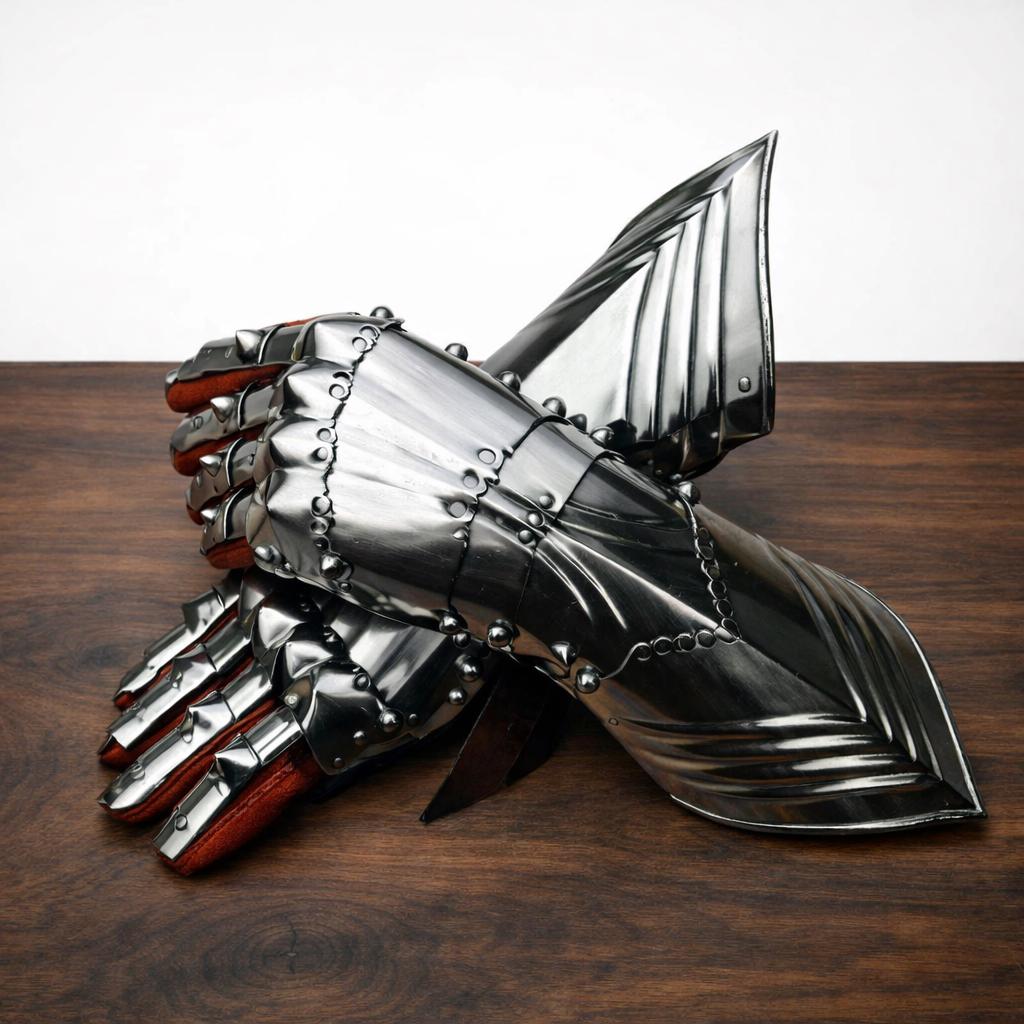 18 Gauge Steel Gothic Gauntlets – Red Suede Lined Knight Armor Gloves ...