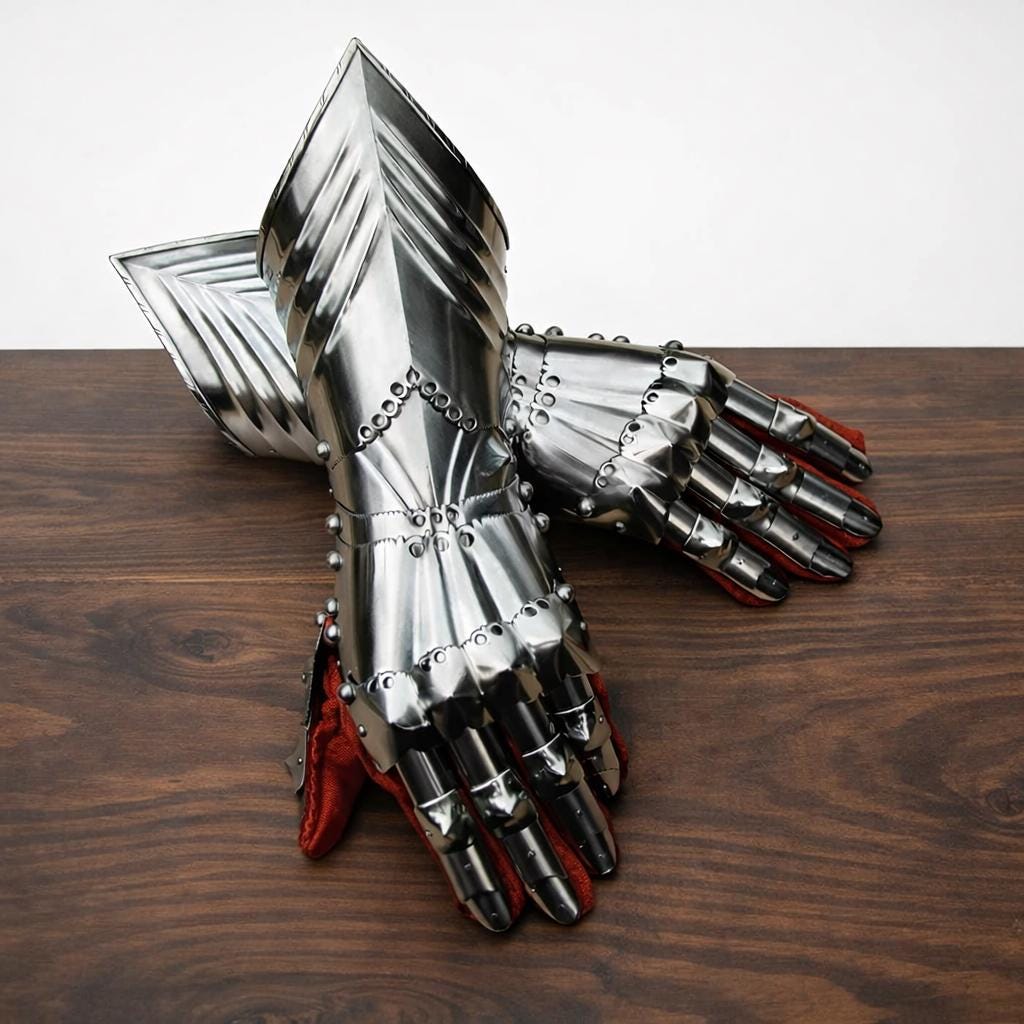 18 Gauge Steel Gothic Gauntlets – Red Suede Lined Knight Armor Gloves ...
