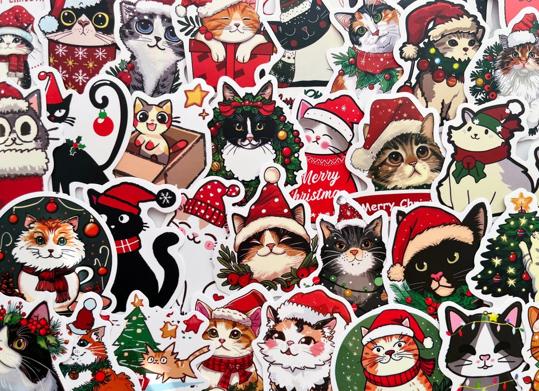 Christmas Cat Stickers, Cute Holiday Cat Stickers for Journals, Gifts ...
