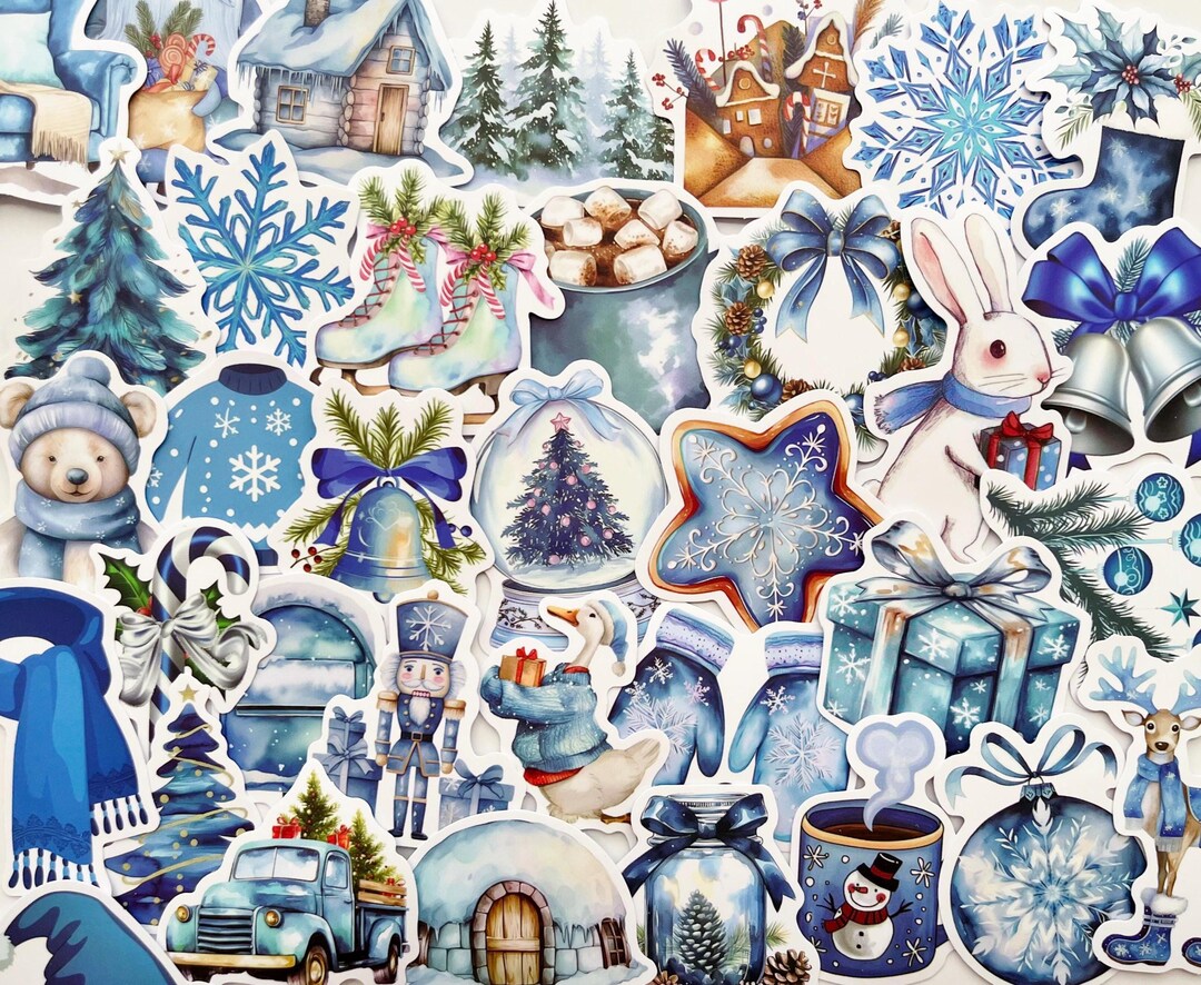 Blue Christmas Stickers Vintage Winter Aesthetic for Journals, Phone ...