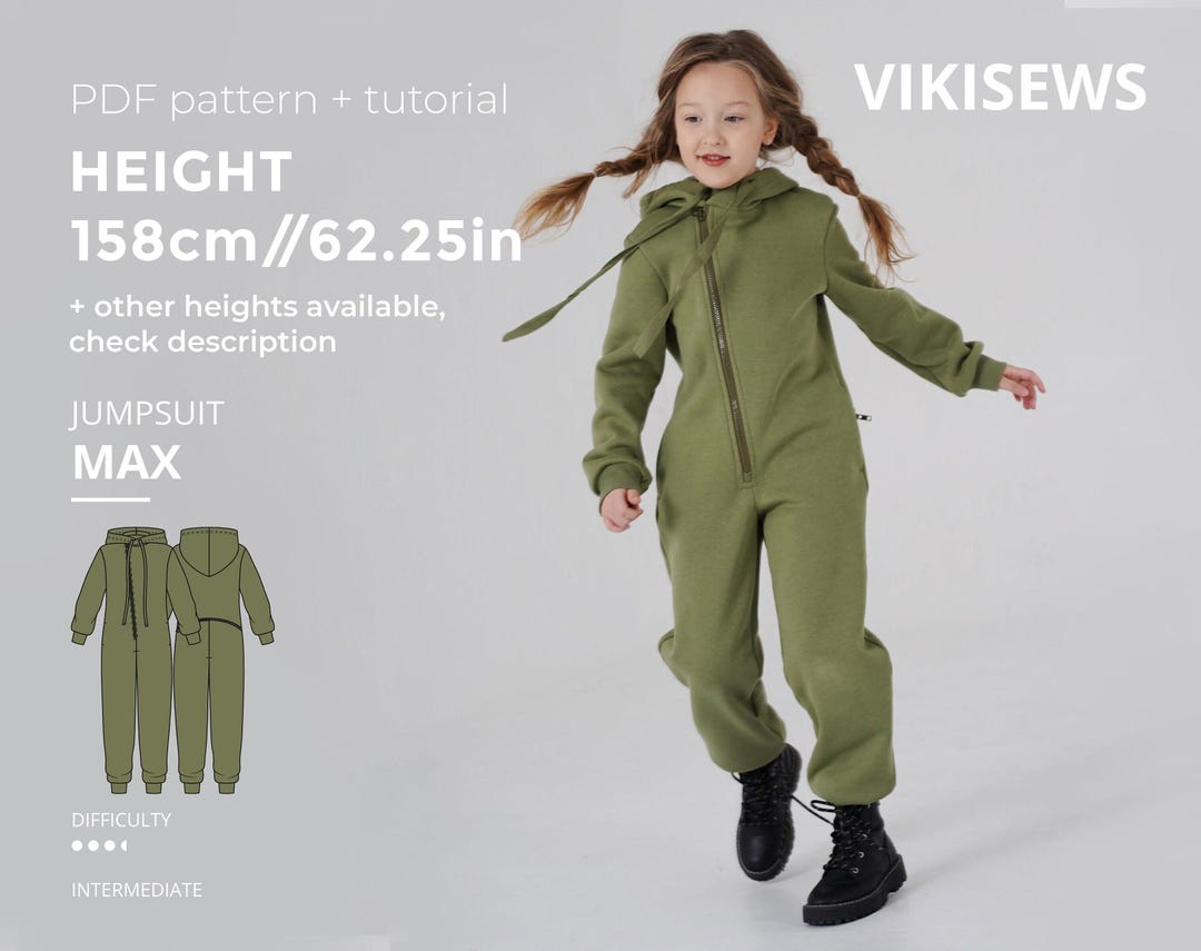 Max Jumpsuit (girls) Sewing Pattern With Tutorial Height 62.25 in 158 ...