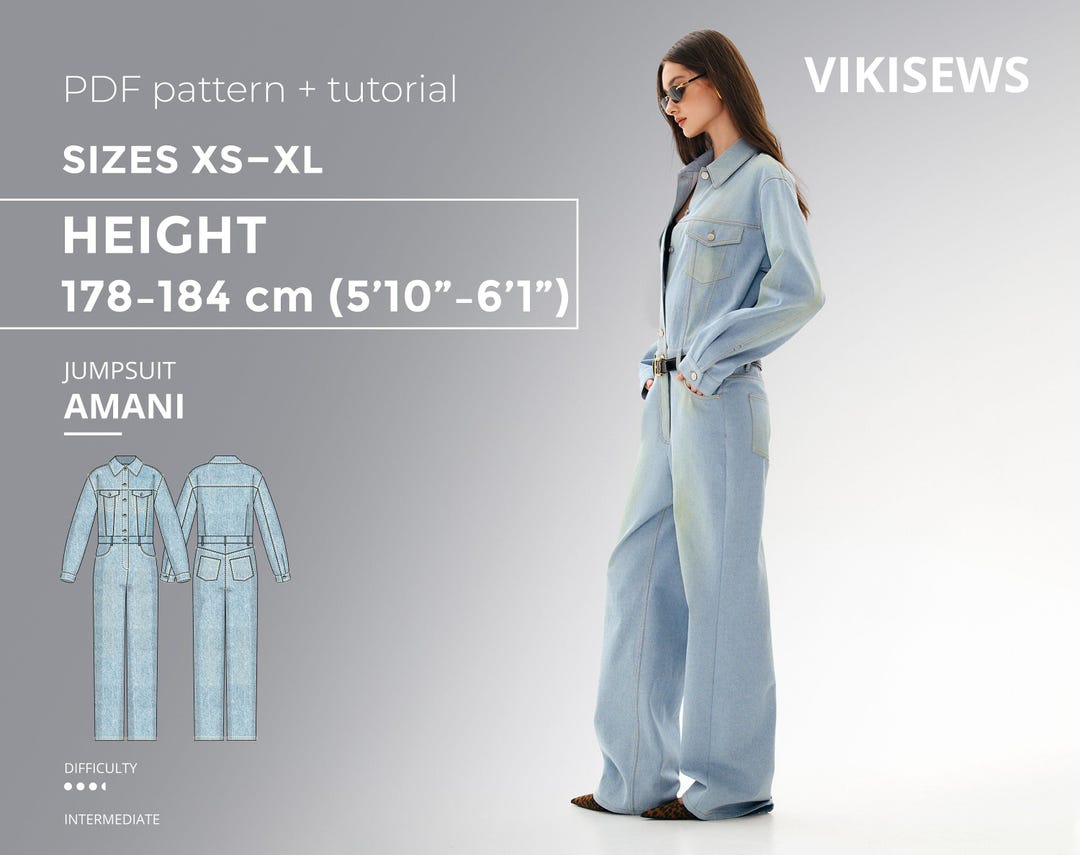 Amani Jumpsuit PDF Sewing Pattern With Tutorial, Size EU34-EU52 for 178 ...