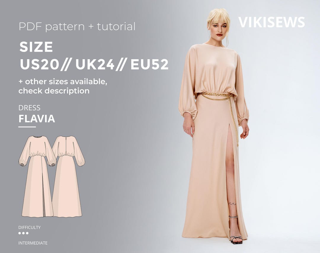 Flavia Dress Sewing Pattern: Bias-cut Gown With Slit (PDF Digital ...