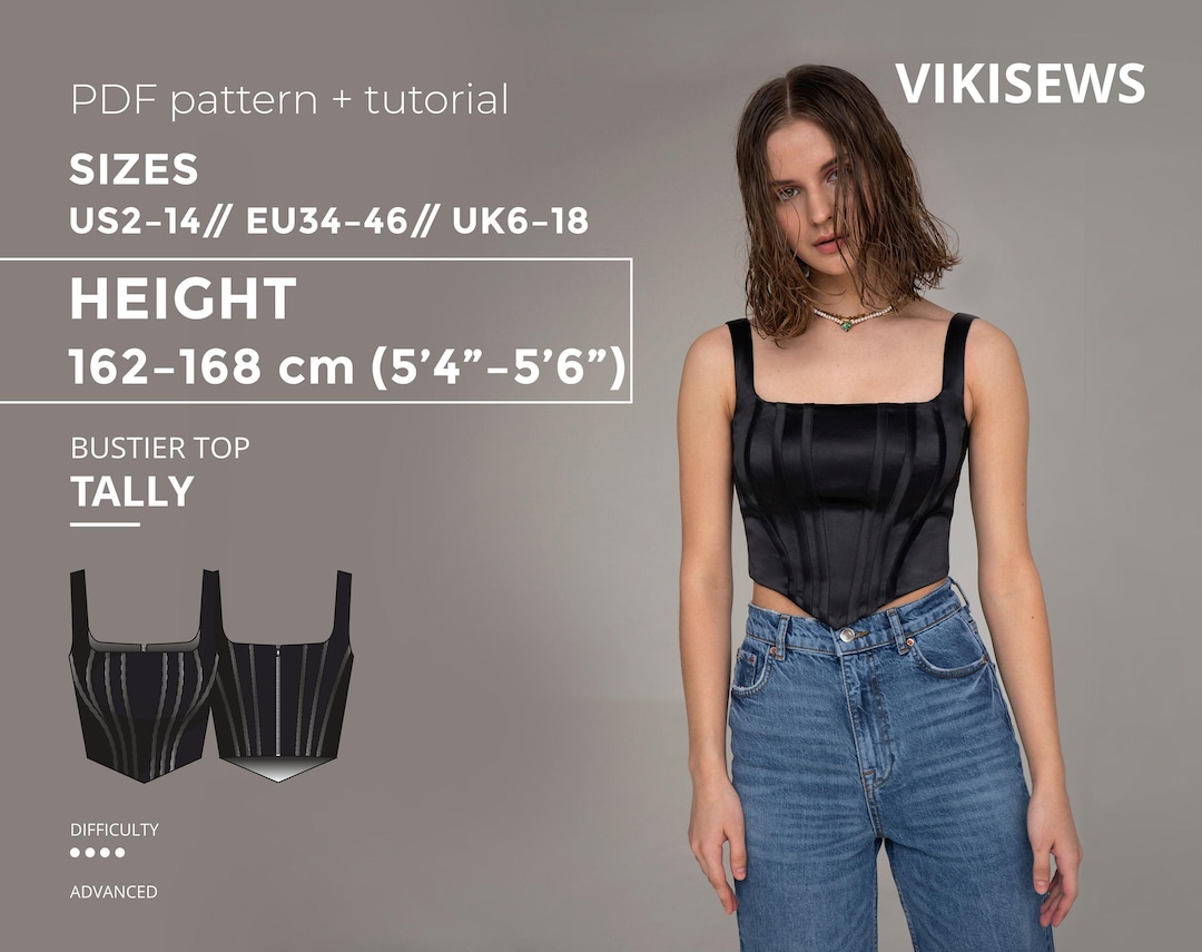 Tally Bustier Top 162-168 Height US Sizes 2 - 14 Pattern, Sewing ...